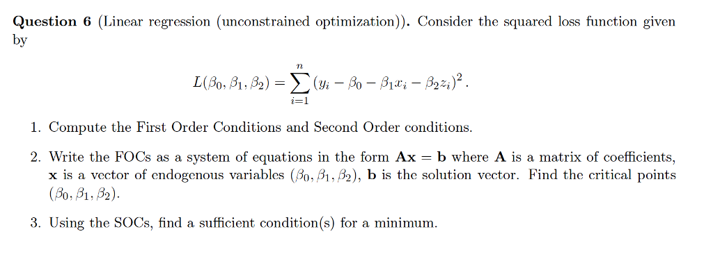 (Linear regression (unconstrained optimization)). | Chegg.com