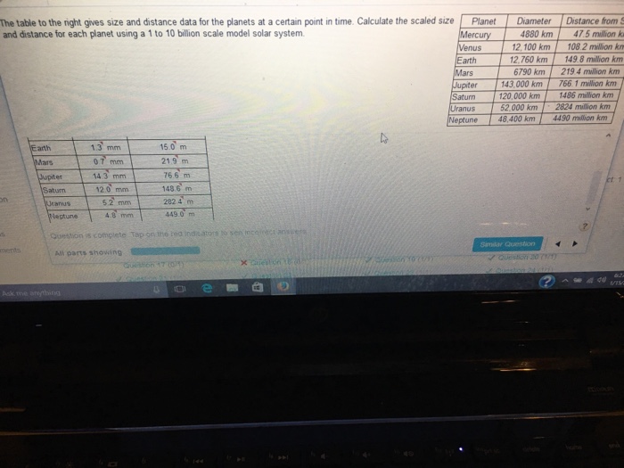 Solved The table to the right gives size and distance data | Chegg.com