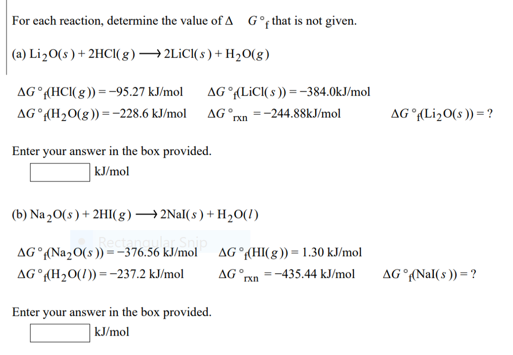 Solved For each reaction, determine the value of delta G | Chegg.com
