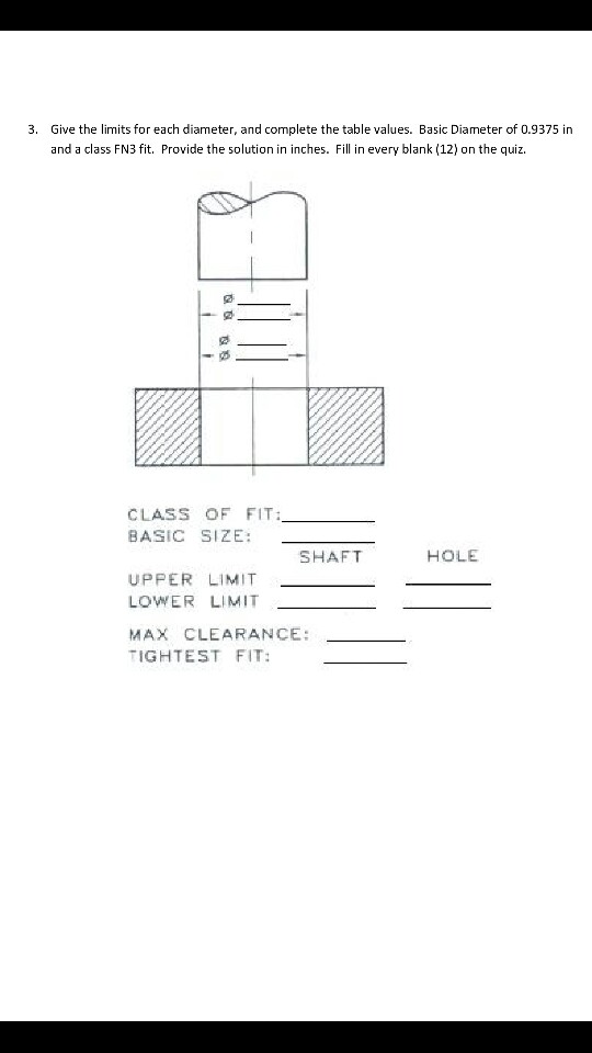 Solved 3. Give the limits for each diameter, and complete | Chegg.com