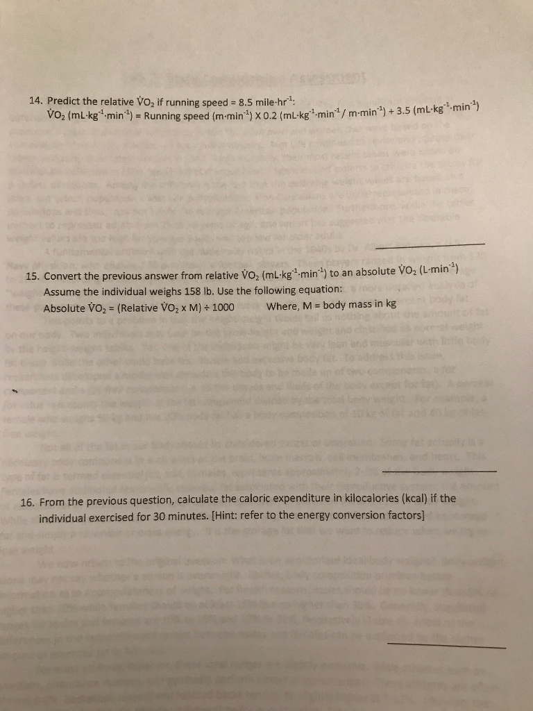 Solved 14. Predict the relative Vo2 if running speed 8.5 | Chegg.com