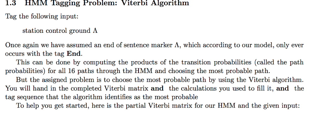 1.3 HMM Tagging Problem: Viterbi Algorithm Tag the | Chegg.com