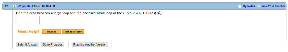Solved Find the area between a large loop and the enclosed | Chegg.com
