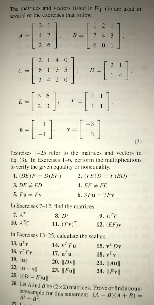 Solved The matrices and vectors listed in Eq. (3) are used | Chegg.com