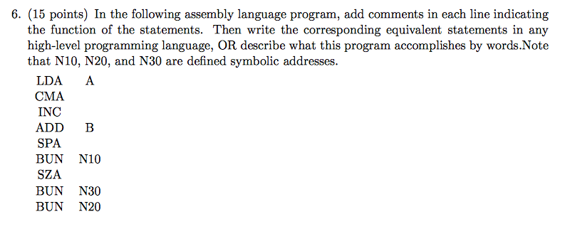 Solved 6. (15 points) In the following assembly language | Chegg.com