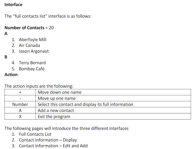 Solved Write a contacts List App with C language and | Chegg.com