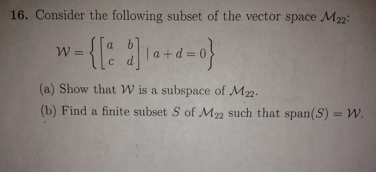 Consider the following subset of the vector space | Chegg.com