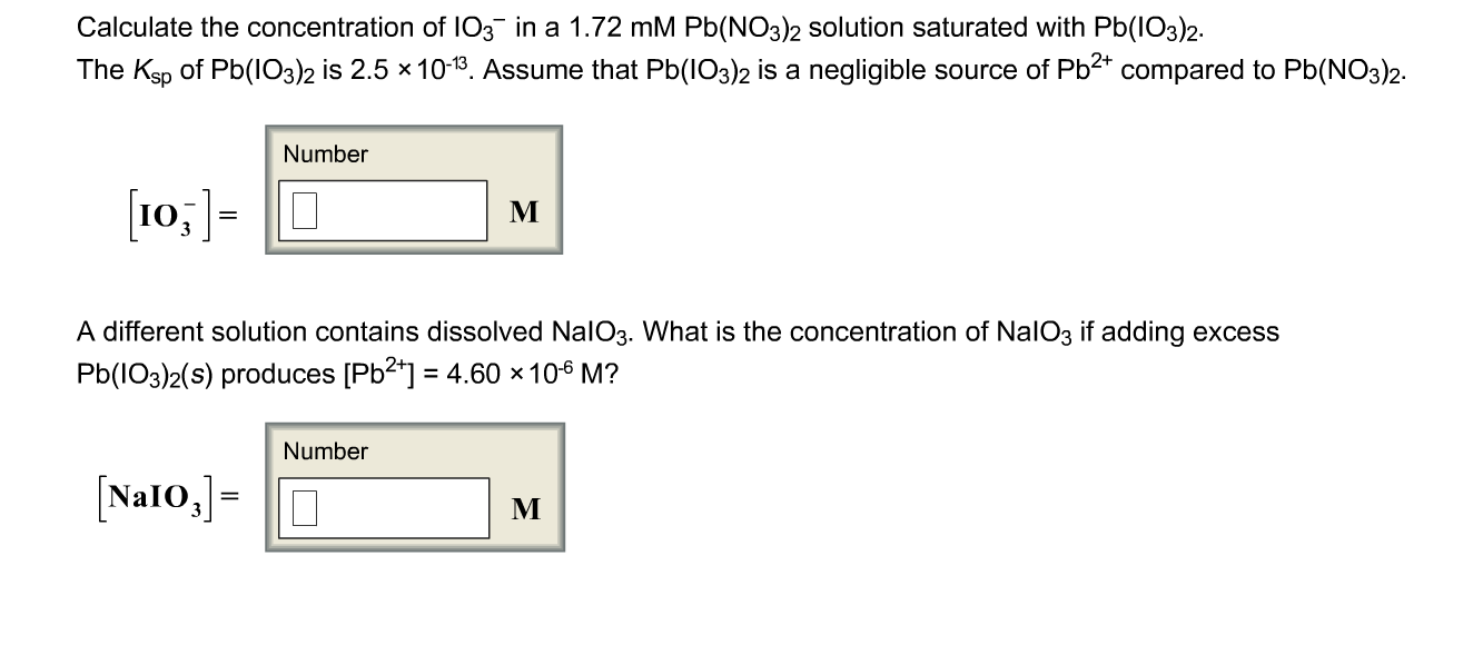 Solved Calculate the concentration of IO3– in a 1.72 mM | Chegg.com