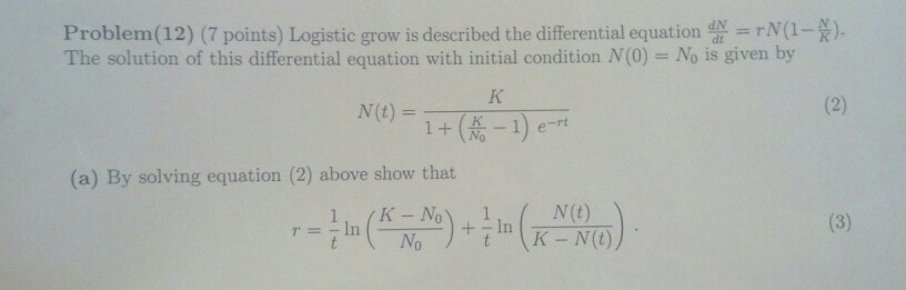 Solved Logistic grow is described the differential equation | Chegg.com