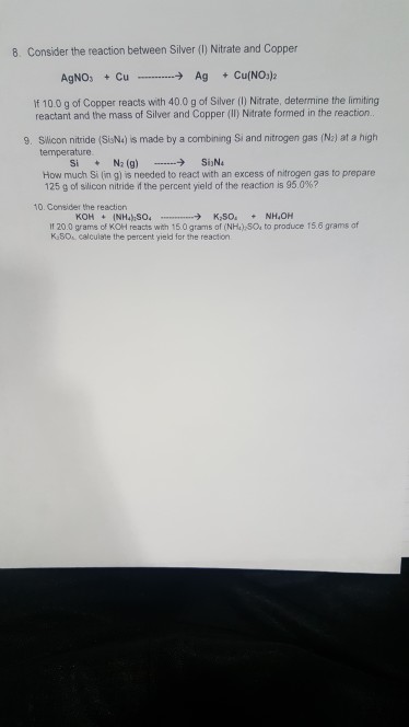 Solved Limiting Reactant/Percent Yield Practice Problems | Chegg.com