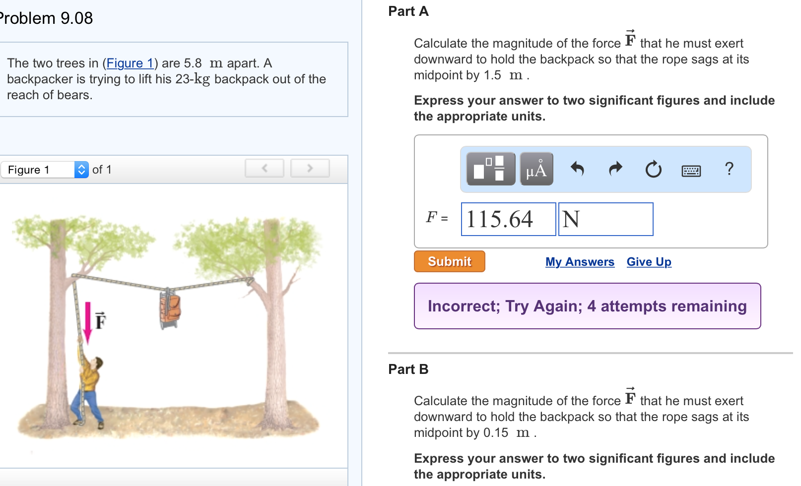 Solved Problem 9.08 The two trees in (Figure 1) are 5.8 m | Chegg.com