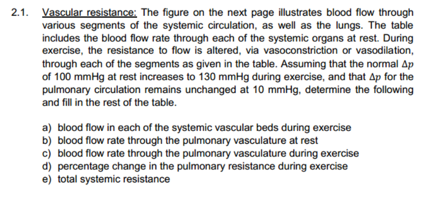 Solved 2.1 Vascular resistance: The figure on the next page | Chegg.com