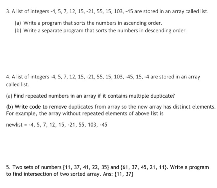 Solved A list of integers - 4, 5, 7, 12, 15, - 21, 55, 103, | Chegg.com