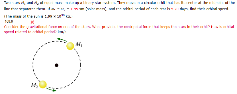 Solved Two stars M1 and M2 of equal mass make up a binary | Chegg.com