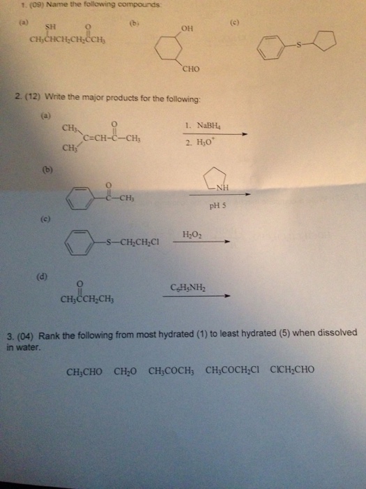 Solved Name the following compounds: Write the major | Chegg.com