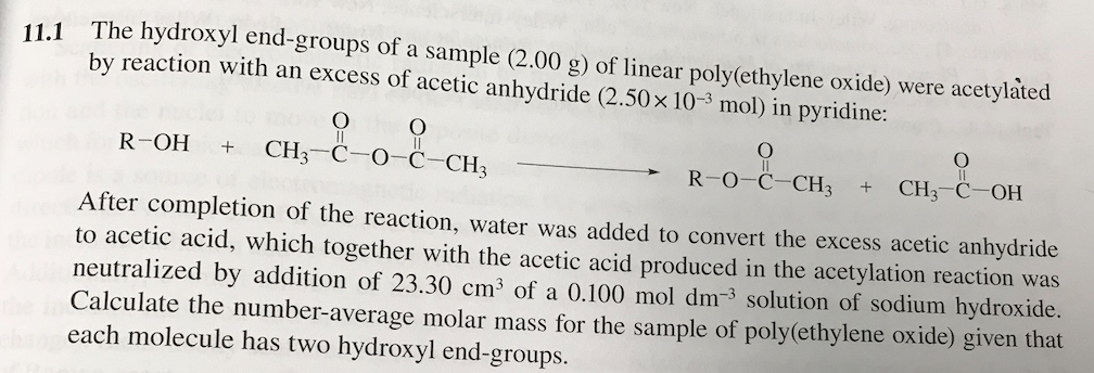 Solved 1.1 The hydroxyl end-groups of a sample (2.00 g) of | Chegg.com