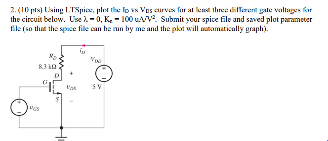 Solved 2. (10 pts) Using LTSpice, plot the ID vs Vos curves | Chegg.com