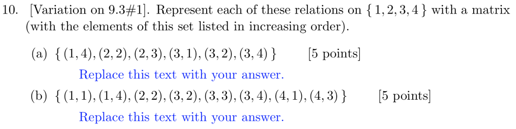 Solved 10. Variation on 9.3#1]. Represent each of these | Chegg.com