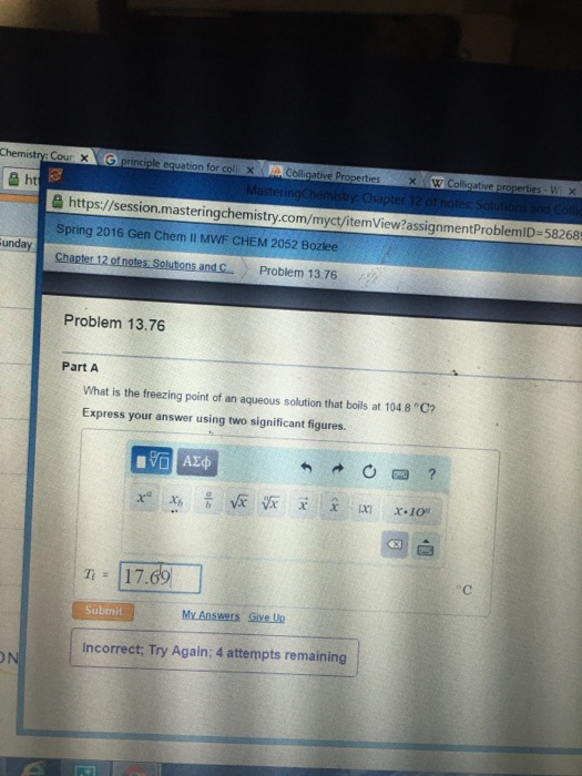 Solved What is the freezing point of an aqueous solution | Chegg.com