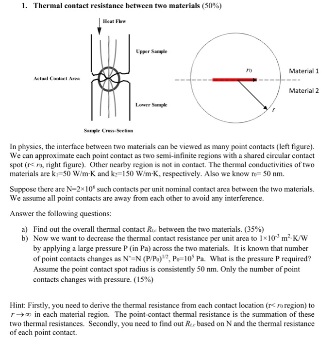 Thermal contact resistance between two materials | Chegg.com