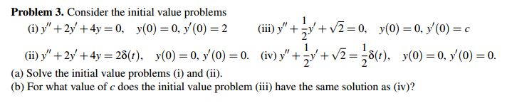 Solved Consider the initial value problem (i) y" + 2y' + 4y | Chegg.com