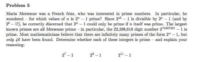 Solved Marin Mersenne was a French friar, who was interested | Chegg.com