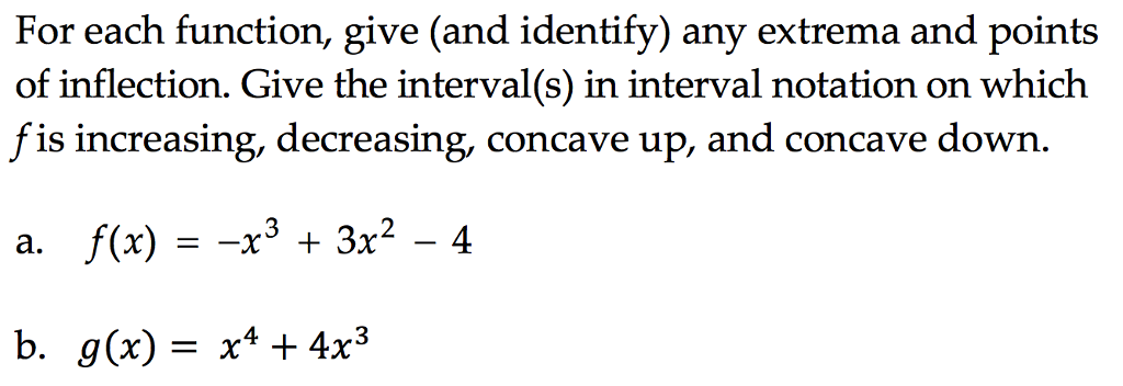 Solved For each function, give (and identify) any extrema | Chegg.com