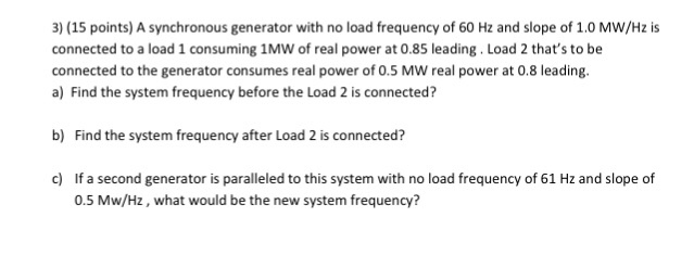 Solved A synchronous generator with no load frequency of 60 | Chegg.com