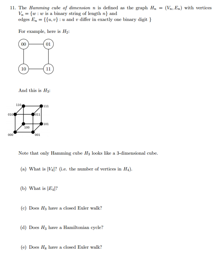 The Hamming cube of dimension n is defined as the | Chegg.com