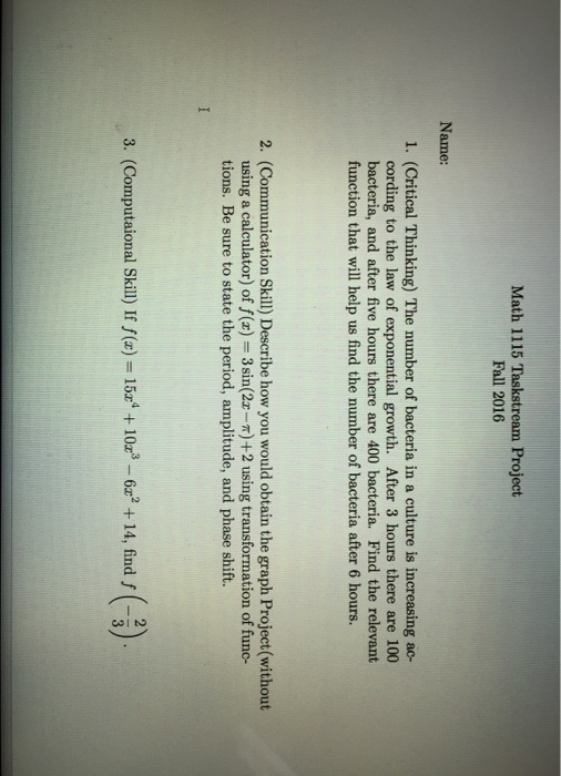 Solved Name: (critical Thinking) the number of bacteria in | Chegg.com