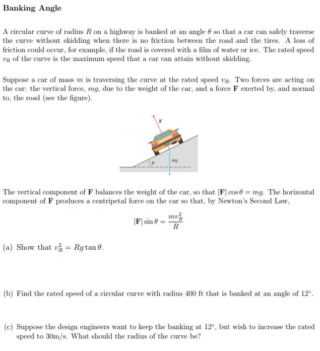 Solved Banking Angle A circular curve of radius R on a | Chegg.com