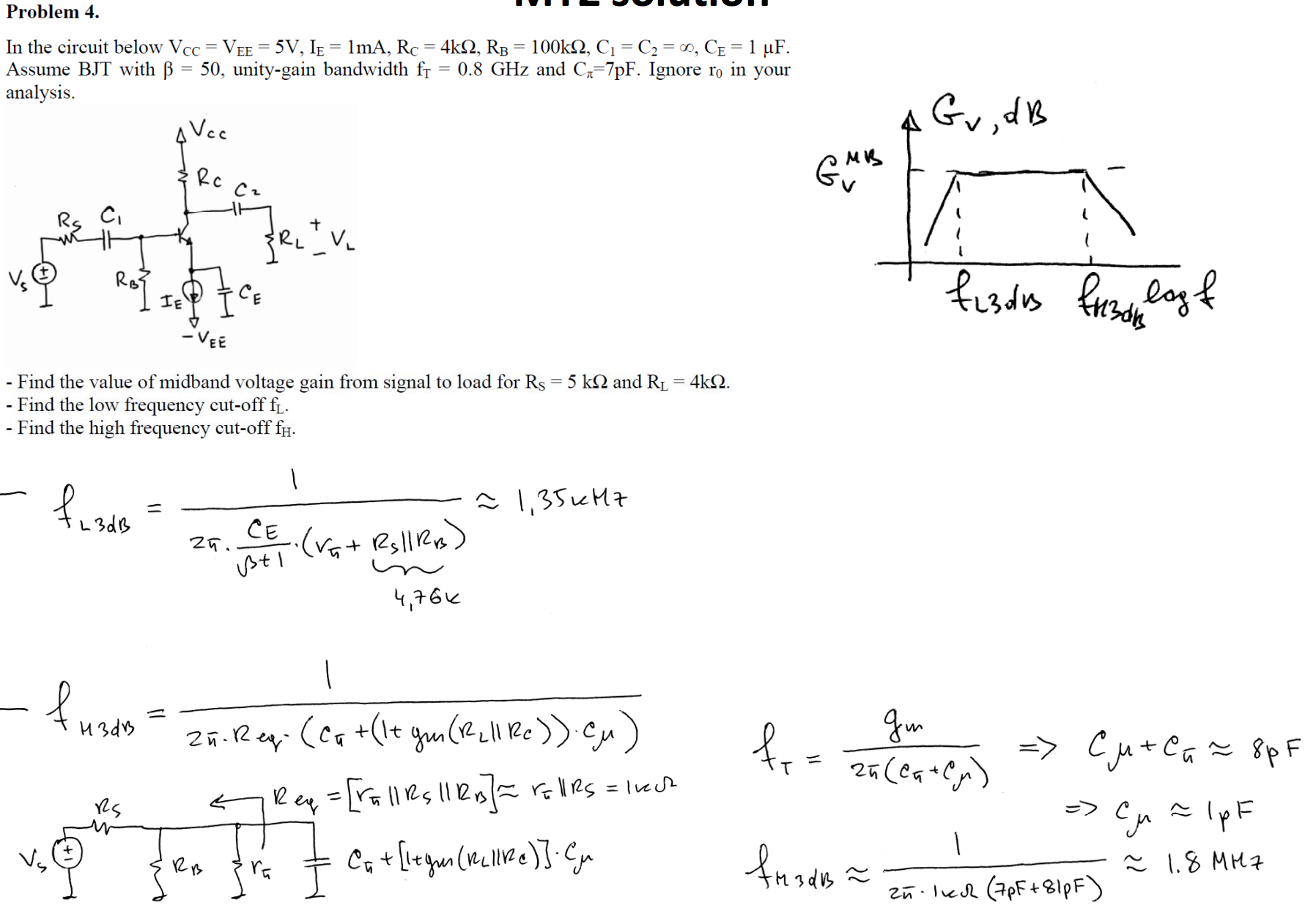 Solved Problem 4. In the circuit below Vcc-VEE-SV, IE-1 mA, | Chegg.com