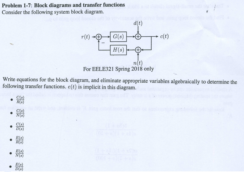 Solved Problem 1-7: Block diagrams and transfer functions | Chegg.com