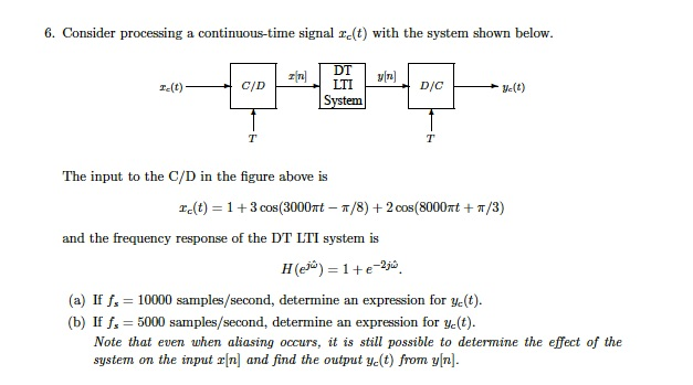 Solved 6. Consider processing a continuous-time signal re(t) | Chegg.com