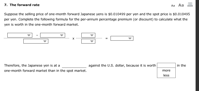 Solved 7. The forward rate Aa Aa Suppose the selling price | Chegg.com