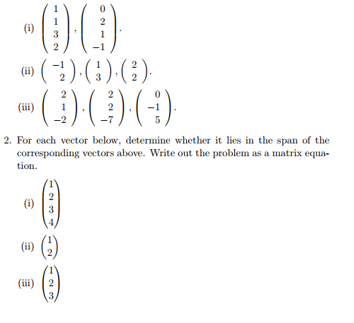 Solved 0 2. For each vector below, determine whether it lies | Chegg.com