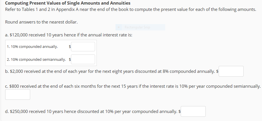Computing Present Values of Single Amounts and | Chegg.com