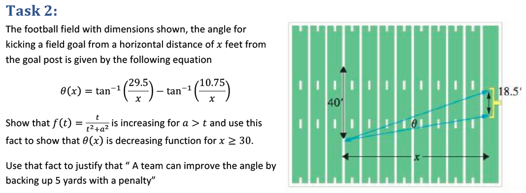 Solved The football field with dimensions shown, the angle | Chegg.com