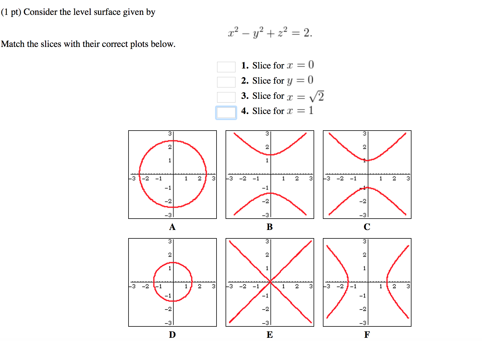 (1 pt) Consider the level surface given by x^2 - y^2 | Chegg.com