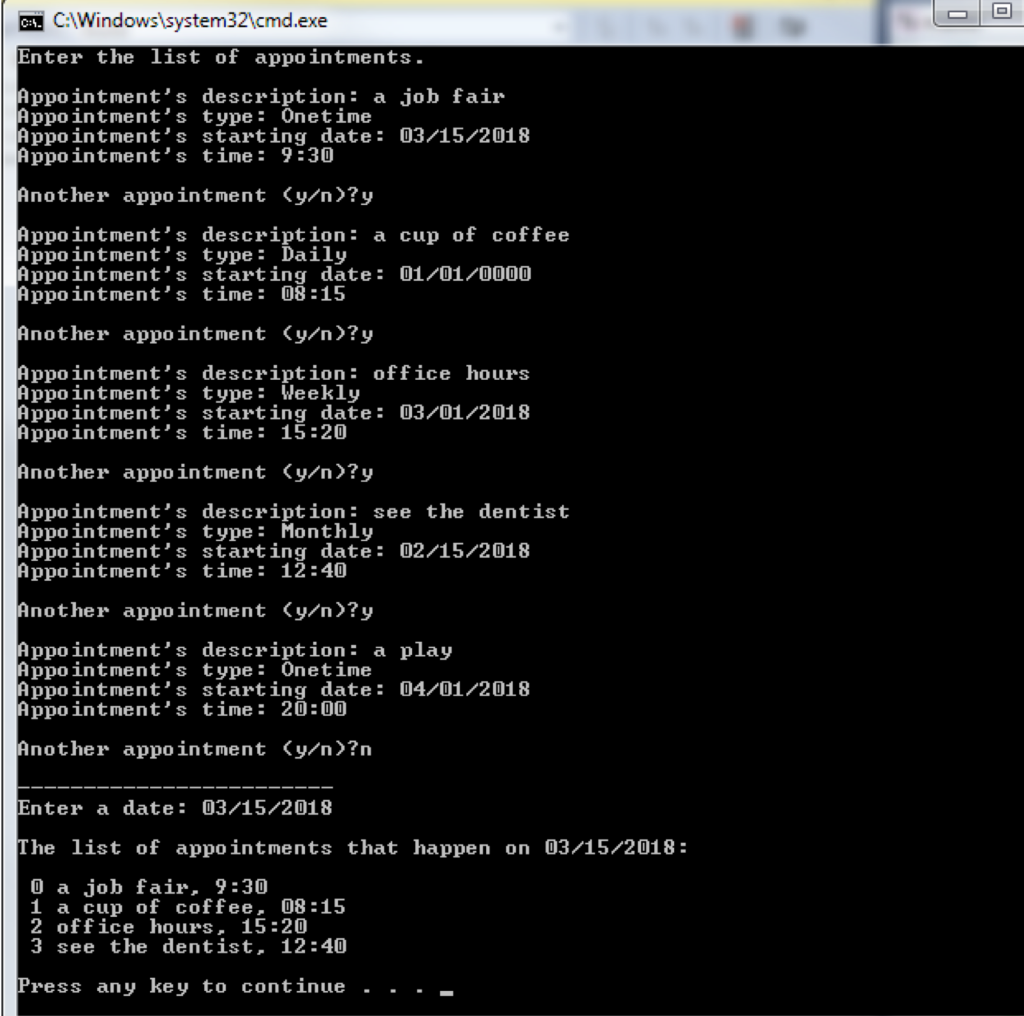 Exercise P8.7. Implement a base class Appointment and | Chegg.com