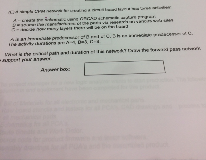 Solved A simple CPM network for creating a circuit board | Chegg.com