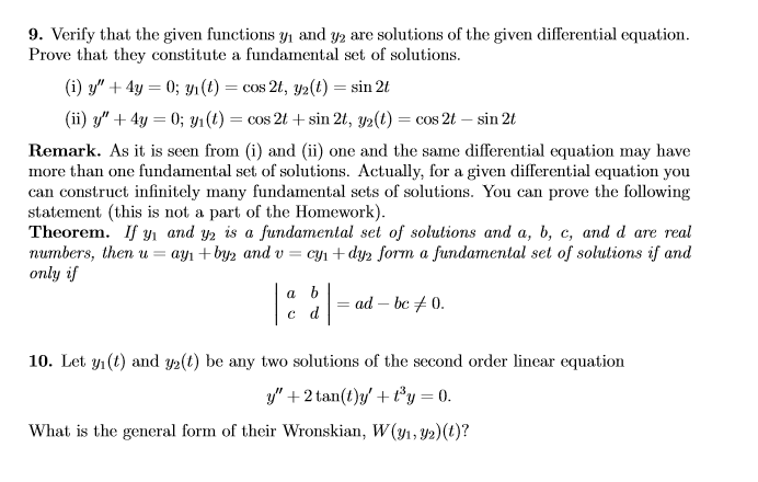 Solved Verify that, the given functions y_1 and y_2 are | Chegg.com