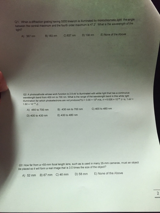 Solved When a diffraction grating having 5000 lines/cm a | Chegg.com