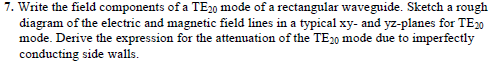 Solved 7. Write the field components of a TE20 mode of a | Chegg.com