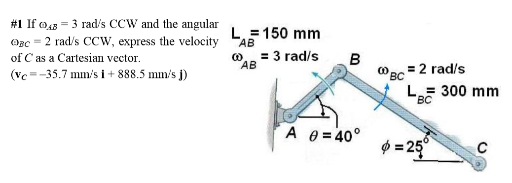 Solved If omega_AB = 3 rad/s CCW and the angular omega_BC = | Chegg.com