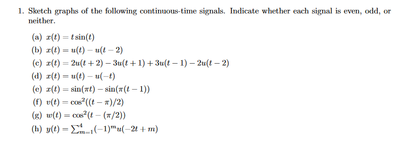 Solved Sketch graphs of the following continuous-time | Chegg.com