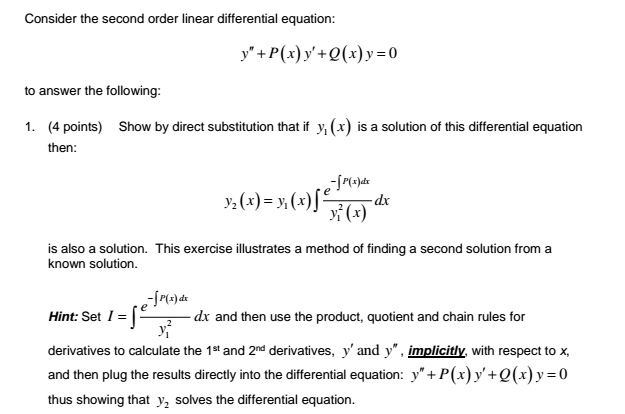 Solved Consider the second order linear differential | Chegg.com