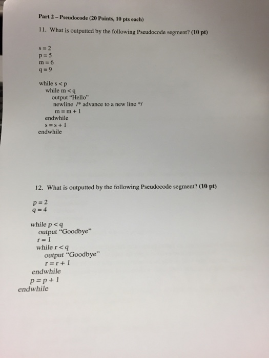 Solved 11 What Is Outputted By The Following Pseudocode 
