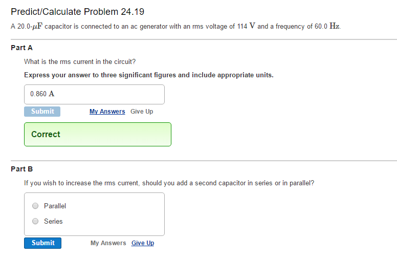 Solved Predict/Calculate Problem 24.19 A 20.0-AuF capacitor | Chegg.com