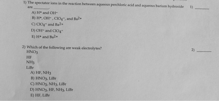 Solved The spectator ions in the reaction between aqueous | Chegg.com